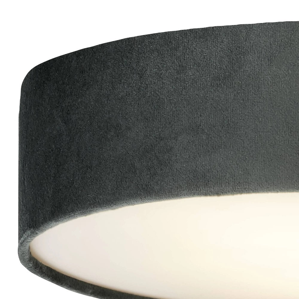 Grey Velvet & Opal Diffuser Vintage Round Flush Drum Light 38cm ...