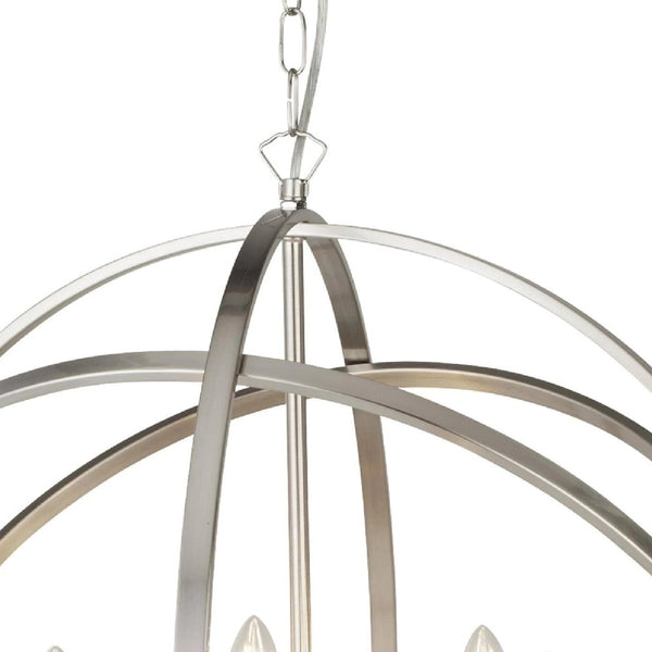 Satin Chrome Metal Banded Sphere Vintage 6 Lamp Pendant Light 60cm ...