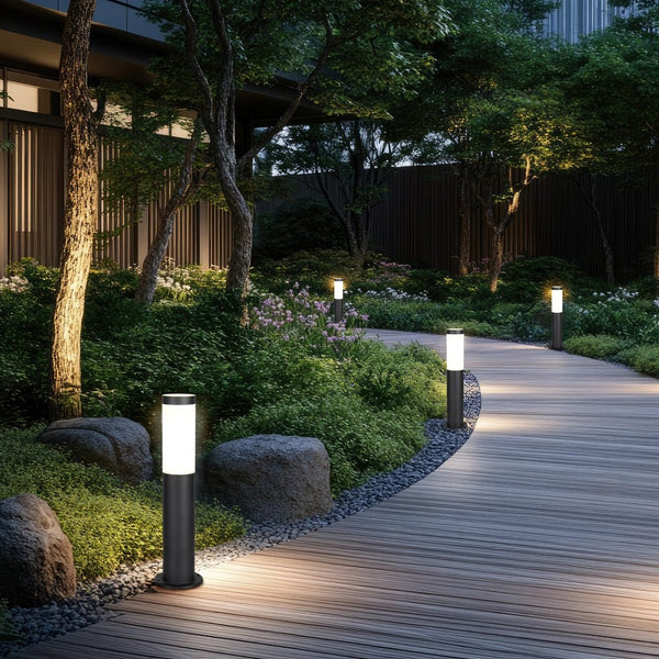 Matt Black Outdoor Modern Cylinder Pedestal Post Light 450mm IP44 ...