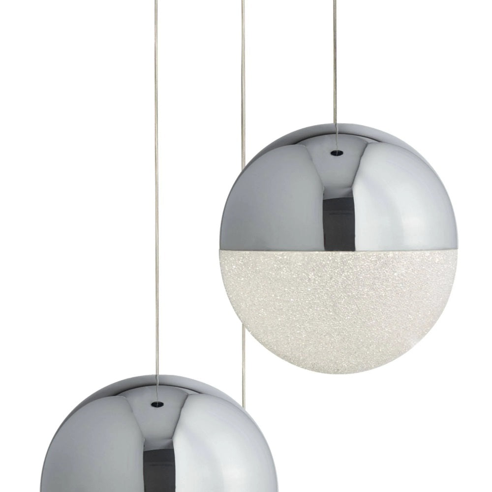 LED Chrome Crushed Ice Glass Globe Multi Drop Pendant Light 35cm ...