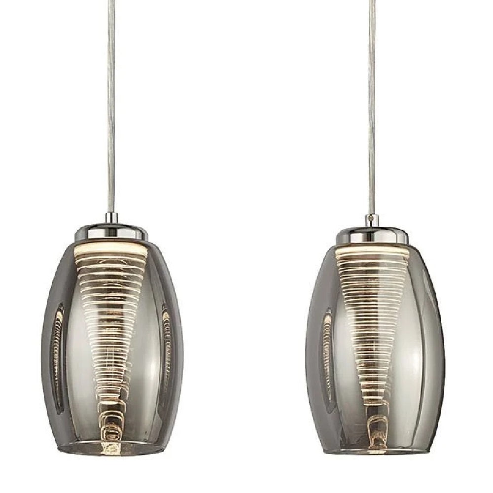 LED Chrome & Smoked Conical Glass Modern 4 Lamp Bar Pendant Light 76cm ...