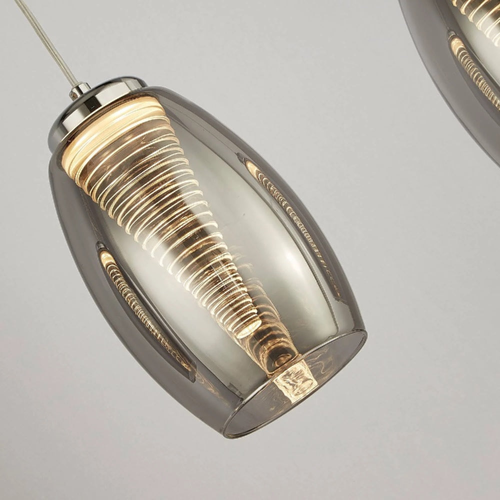LED Chrome & Smoked Conical Glass Modern 4 Lamp Bar Pendant Light 76cm ...