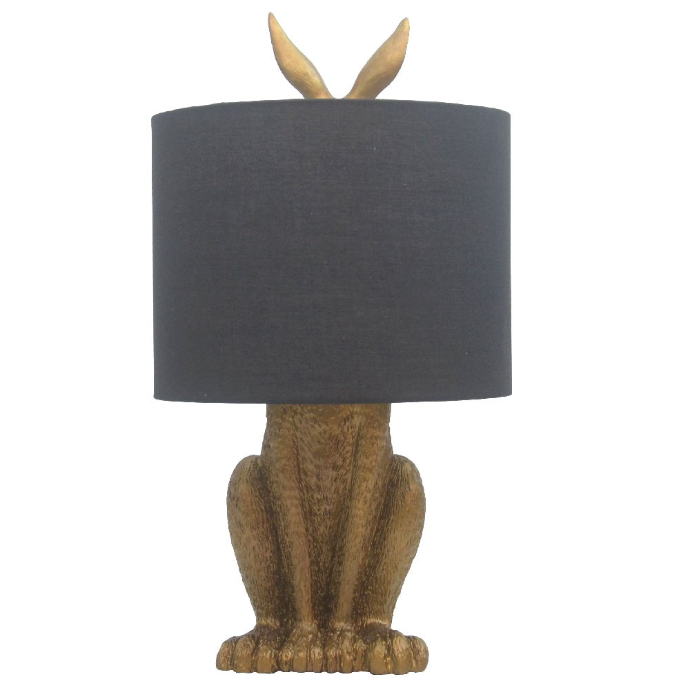 Gold Resin Hiding Hare Table Lamp with Black Drum Shade 46cm ...