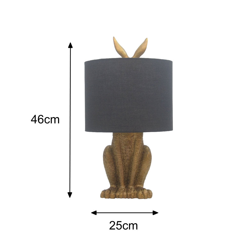 Gold Resin Hiding Hare Table Lamp with Black Drum Shade 46cm ...