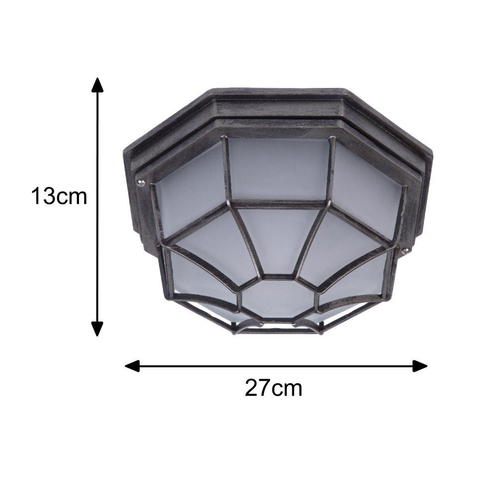 Antique Silver Frost Glass Outdoor Vintage Octagonal Flush Light 27cm ...