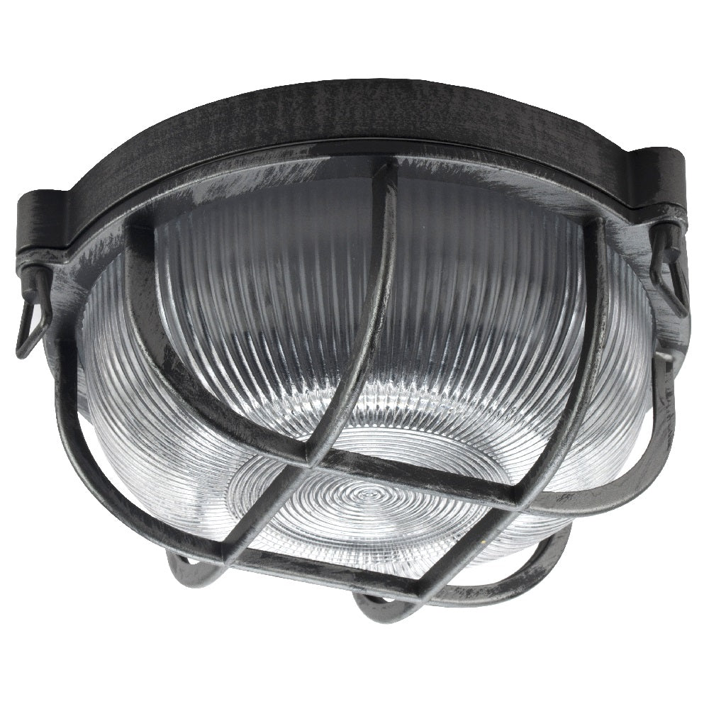 Antique Silver Ribbed Glass Outdoor Vintage Round Flush Bulkhead Light ...