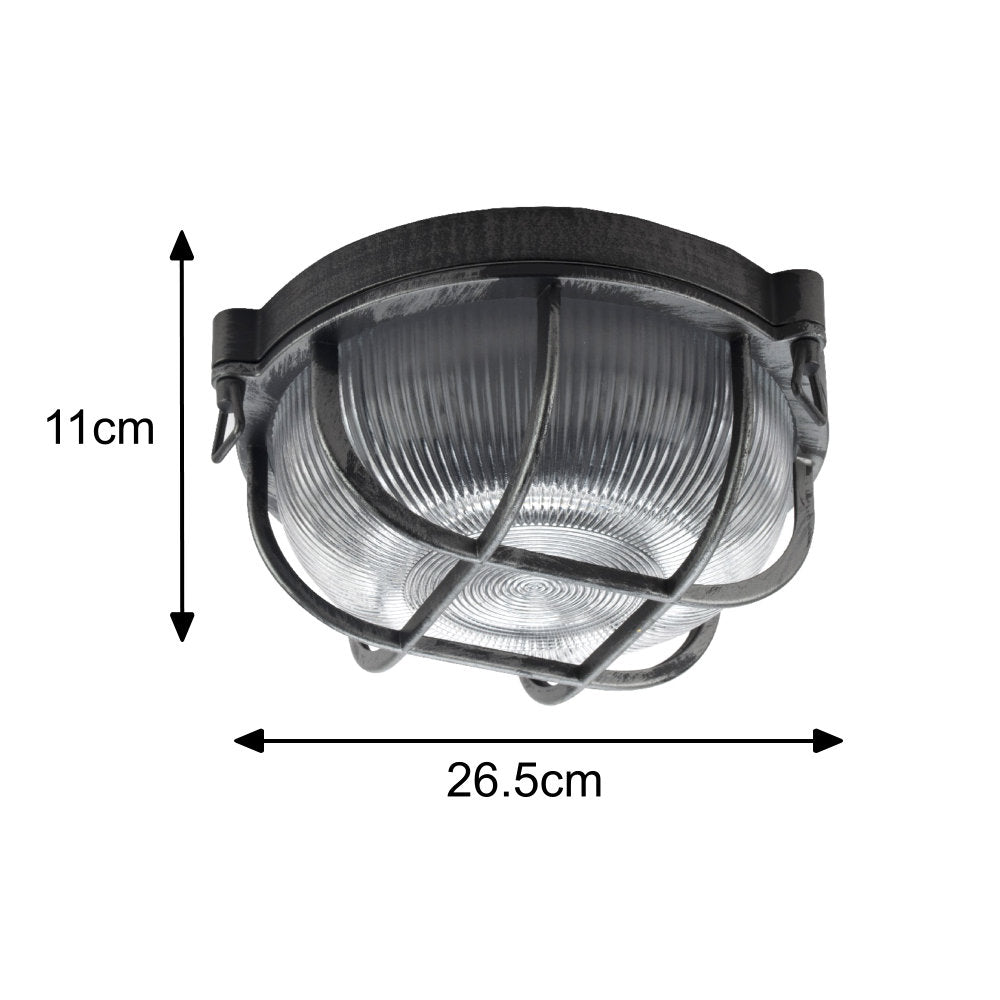 Antique Silver Ribbed Glass Outdoor Vintage Round Flush Bulkhead Light ...