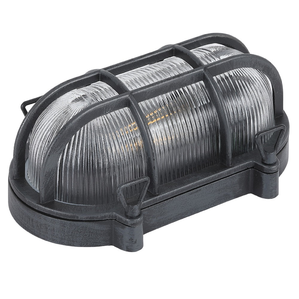Antique Silver Ribbed Glass Outdoor Vintage Oval Flush Bulkhead Light ...