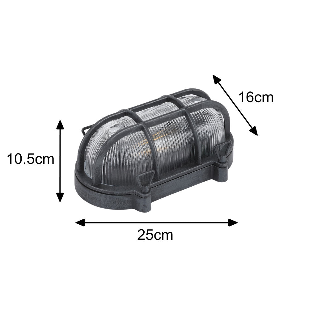 Antique Silver Ribbed Glass Outdoor Vintage Oval Flush Bulkhead Light ...