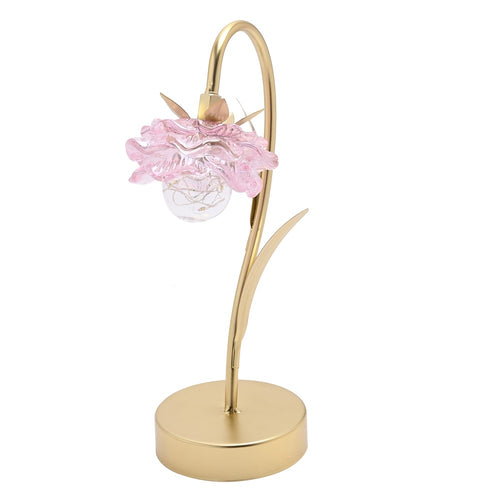 Gold and Pink Glass Flower Single Stem Battery Powered LED Table Lamp ...