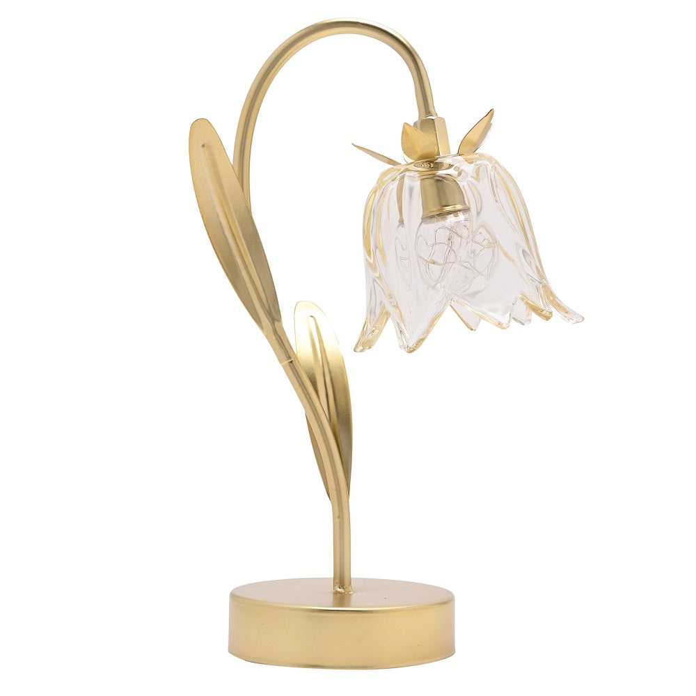 Gold and Clear Glass Flower Single Stem Battery Powered LED Table Lamp ...