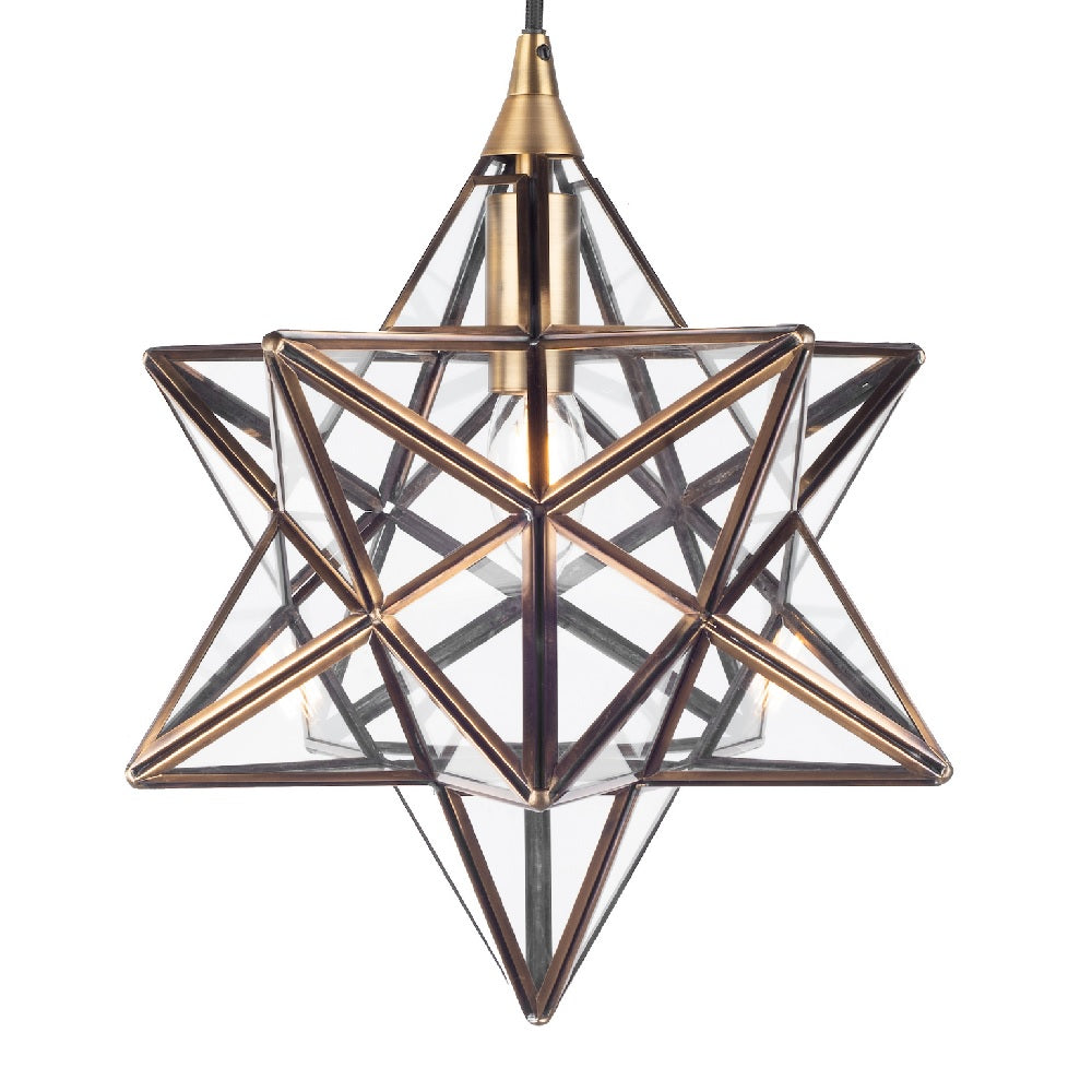 Ilario Antique Brass & Glass Vintage Star Pendant Light 300mm ...
