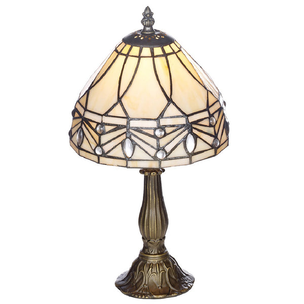 8" Cream Marble Effect & Pearl Tiffany Glass Vintage Dome Table Lamp ...
