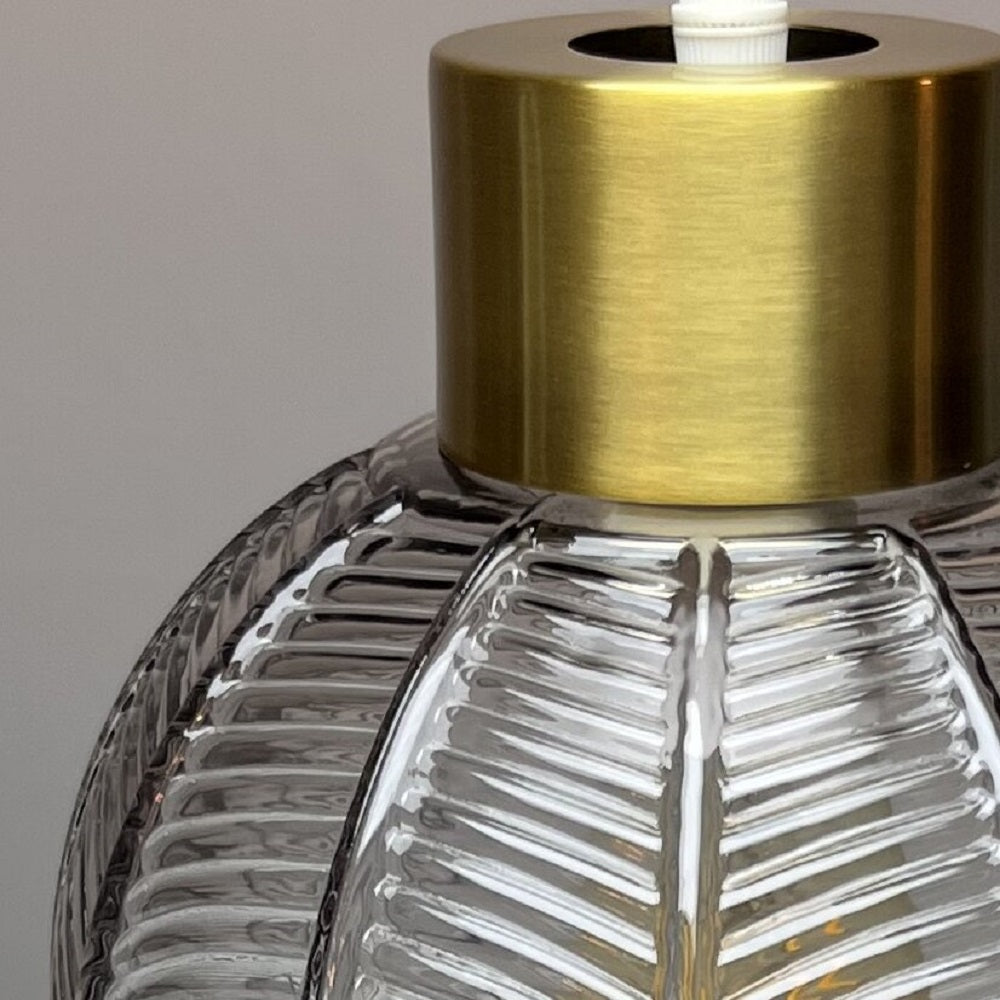 Antique Gold & Smoked Ribbed Glass Vintage Globe Easy Fit Pendant Shad ...