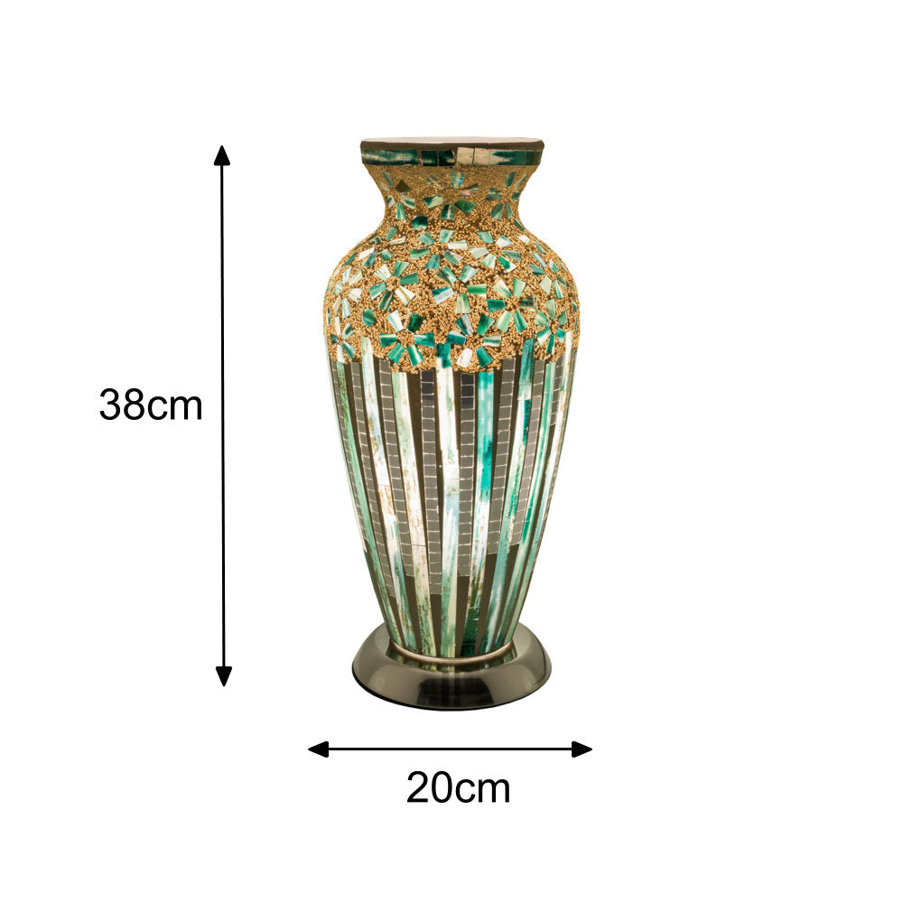Green Art Deco Flower Mosaic Glass Vintage Vase Table Lamp 38cm ...