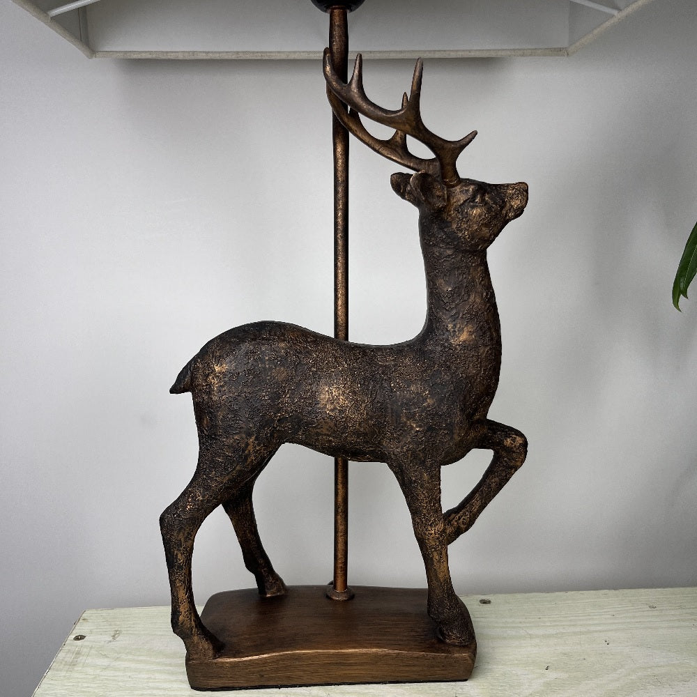 Antique Copper Stag Table Lamp with Natural Linen Rectangular Shade 61 ...