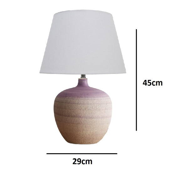 Lilac and Cream Ceramic Urn Modern Table Lamp with White Drum Lamp Sha ...