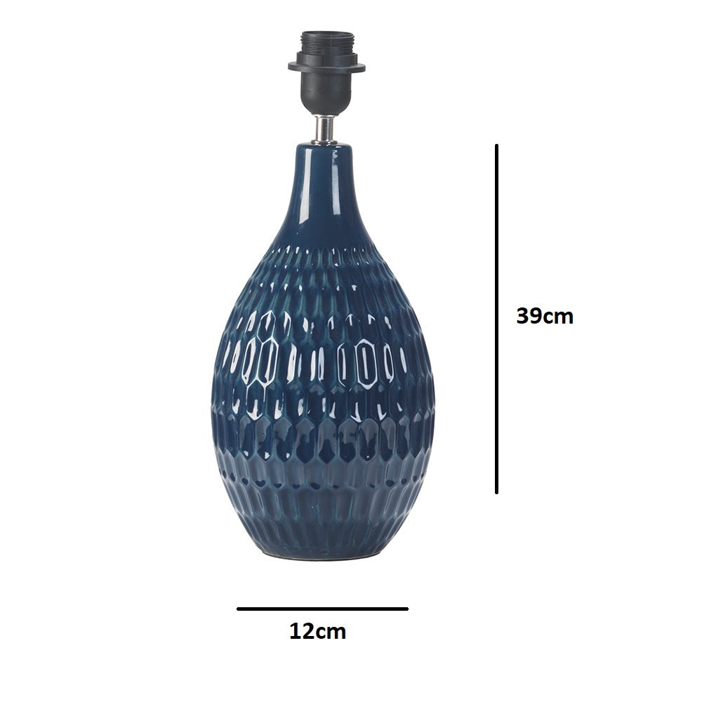 Navy Blue Vintage Ceramic Table Desk Lamp Base Only 39cm - HomeLightsDIRECT