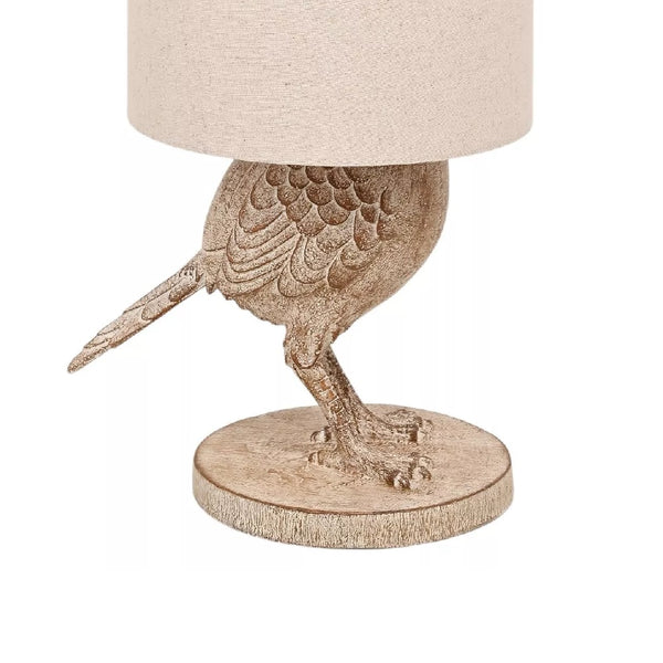 Wood Effect Pheasant Table Lamp with Beige Fabric Drum Shade 40cm ...