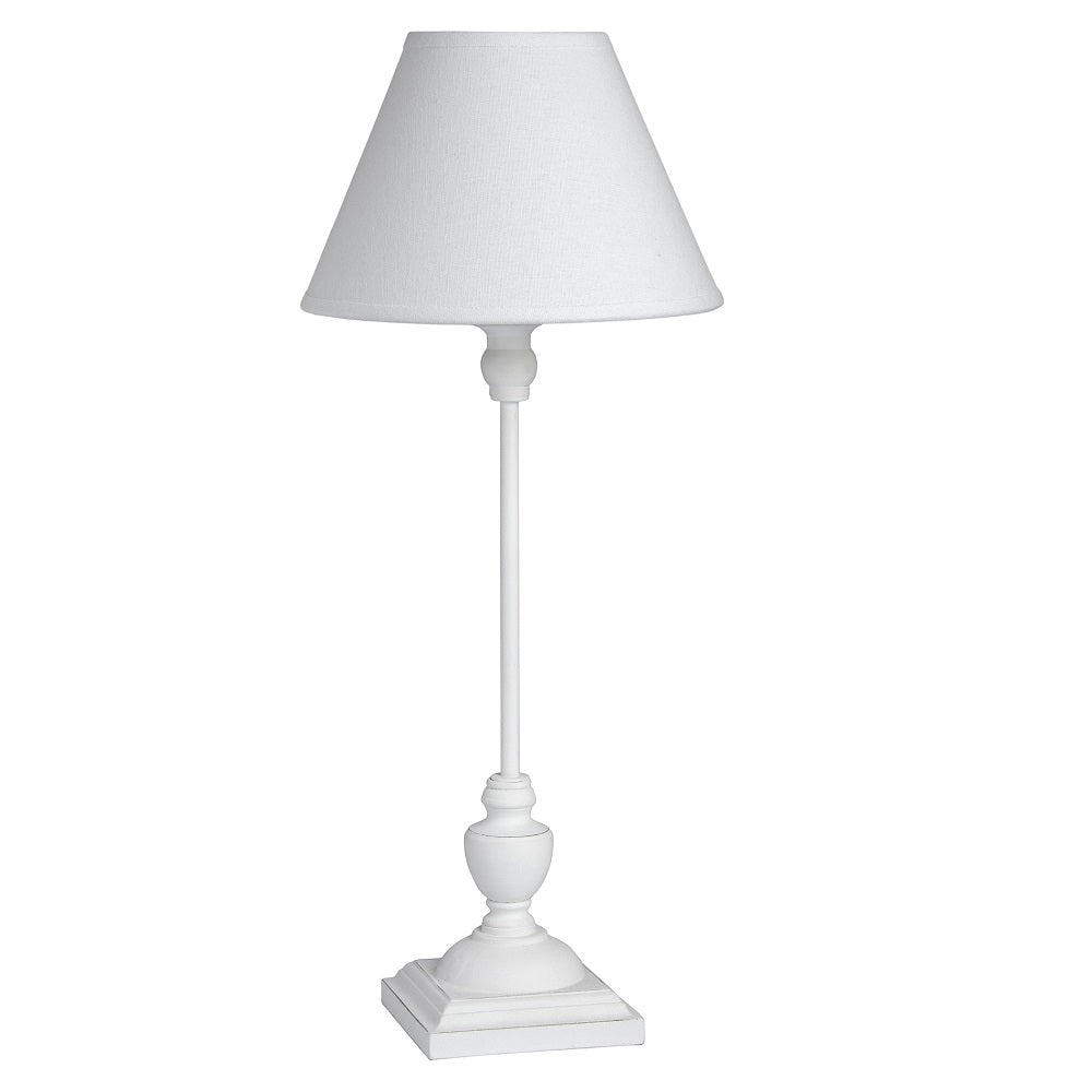 White Washed Wood Vintage Rustic Candlestick Table Lamp with Linen Sha ...