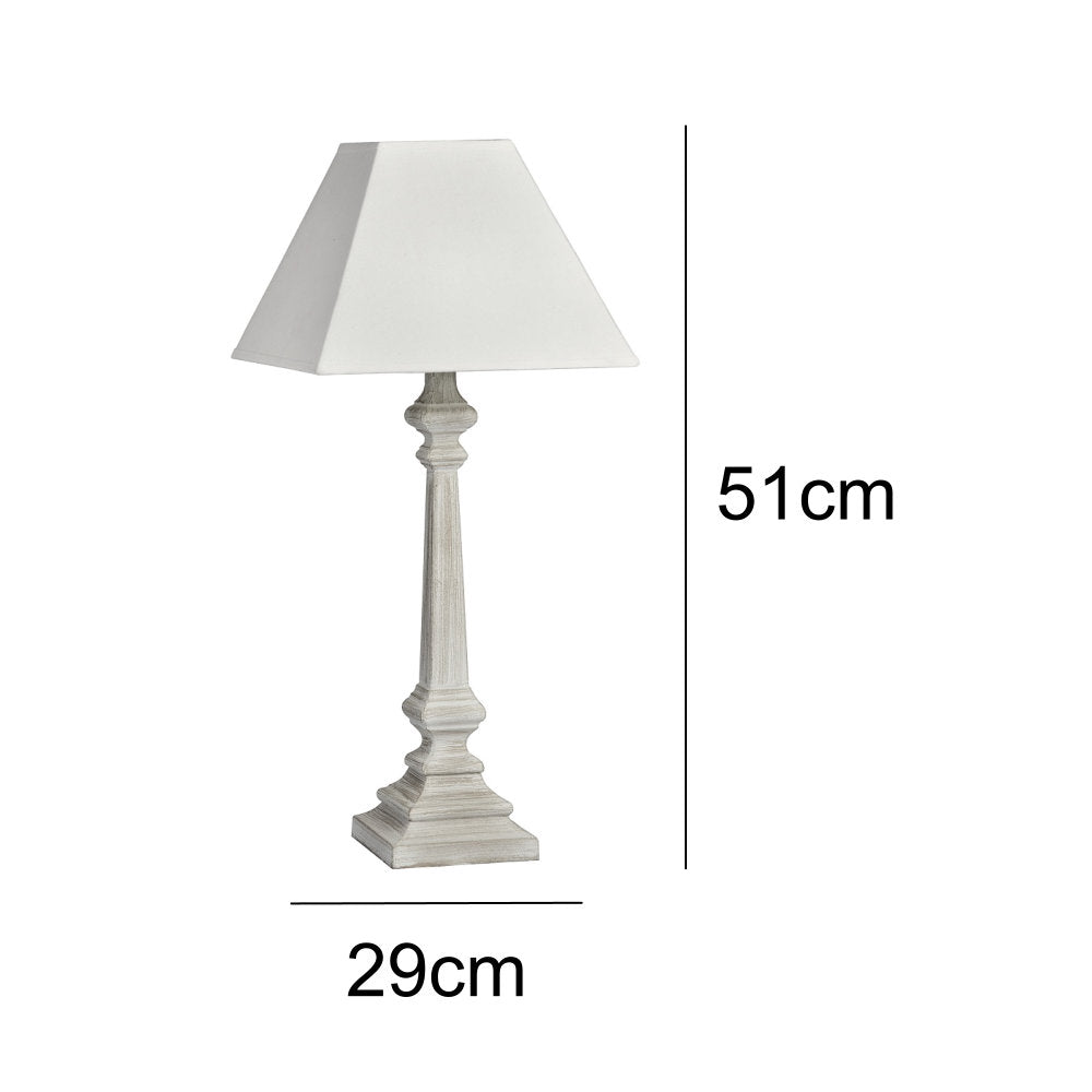 Grey Washed Wood Vintage Rustic Square Column Table Lamp with Linen Sh ...