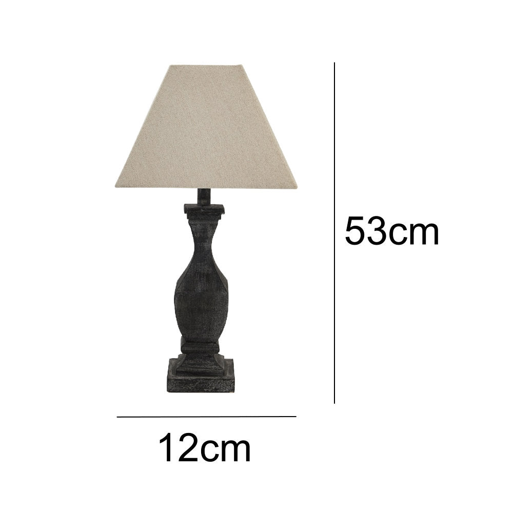 Dark Grey Washed Wood Vintage Rustic Fluted Urn Column Table Lamp with ...