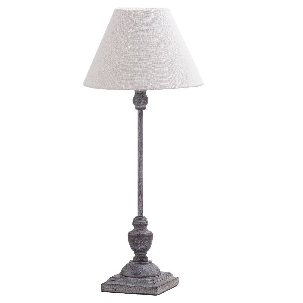 Grey Washed Wood Vintage Rustic Candlestick Table Lamp with Linen Shad ...