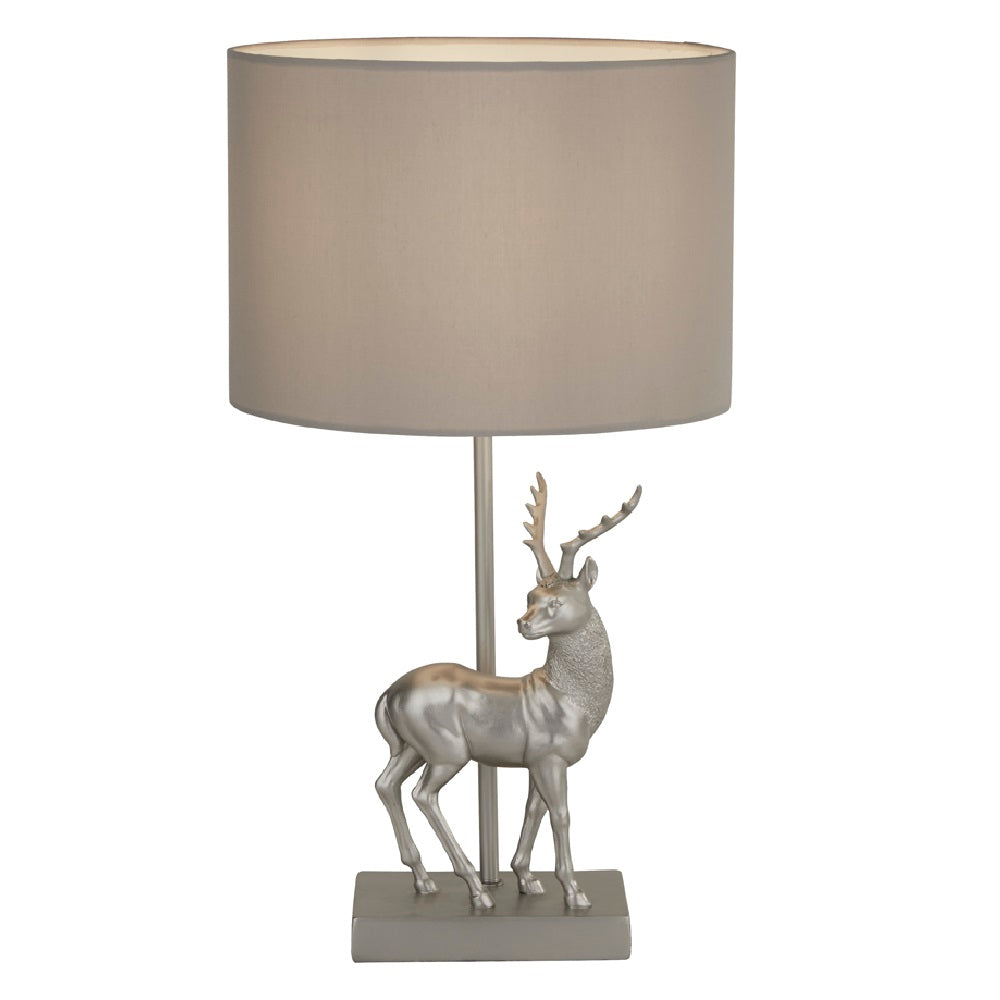 BR700436 Silver Stag Table Lamp with Grey Drum Shade 425mm | Britalia ...