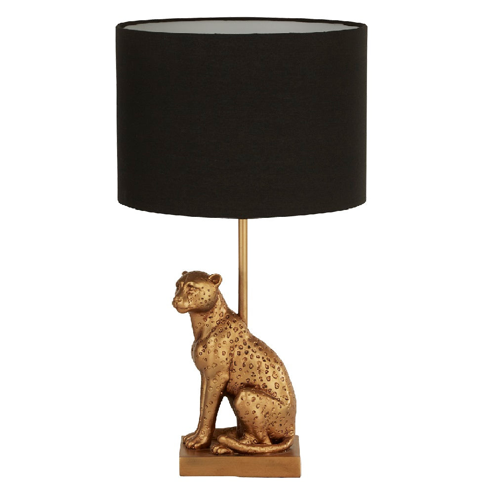 Gold Vintage Leopard Sculpture Table Lamp with Black Drum Shade 425mm ...