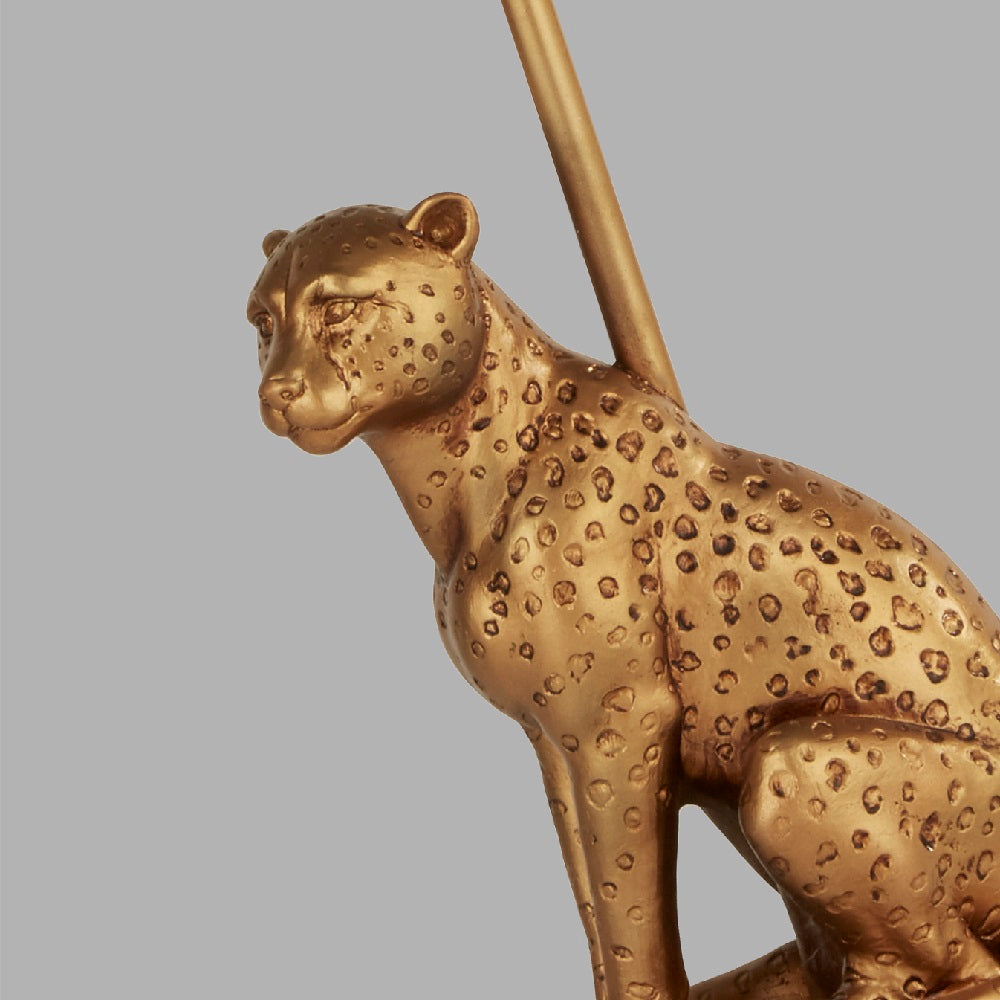 Gold Vintage Leopard Sculpture Table Lamp with Black Drum Shade 425mm ...