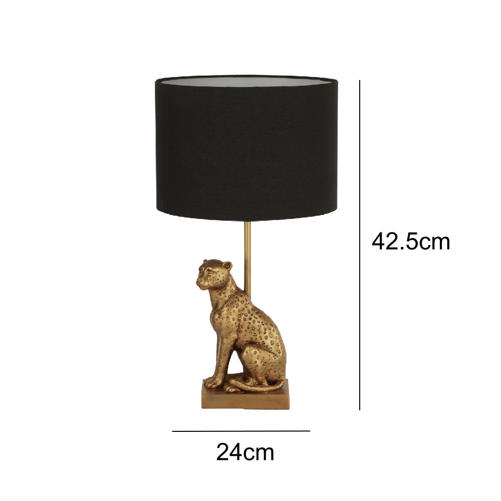 Gold Vintage Leopard Sculpture Table Lamp with Black Drum Shade 425mm ...