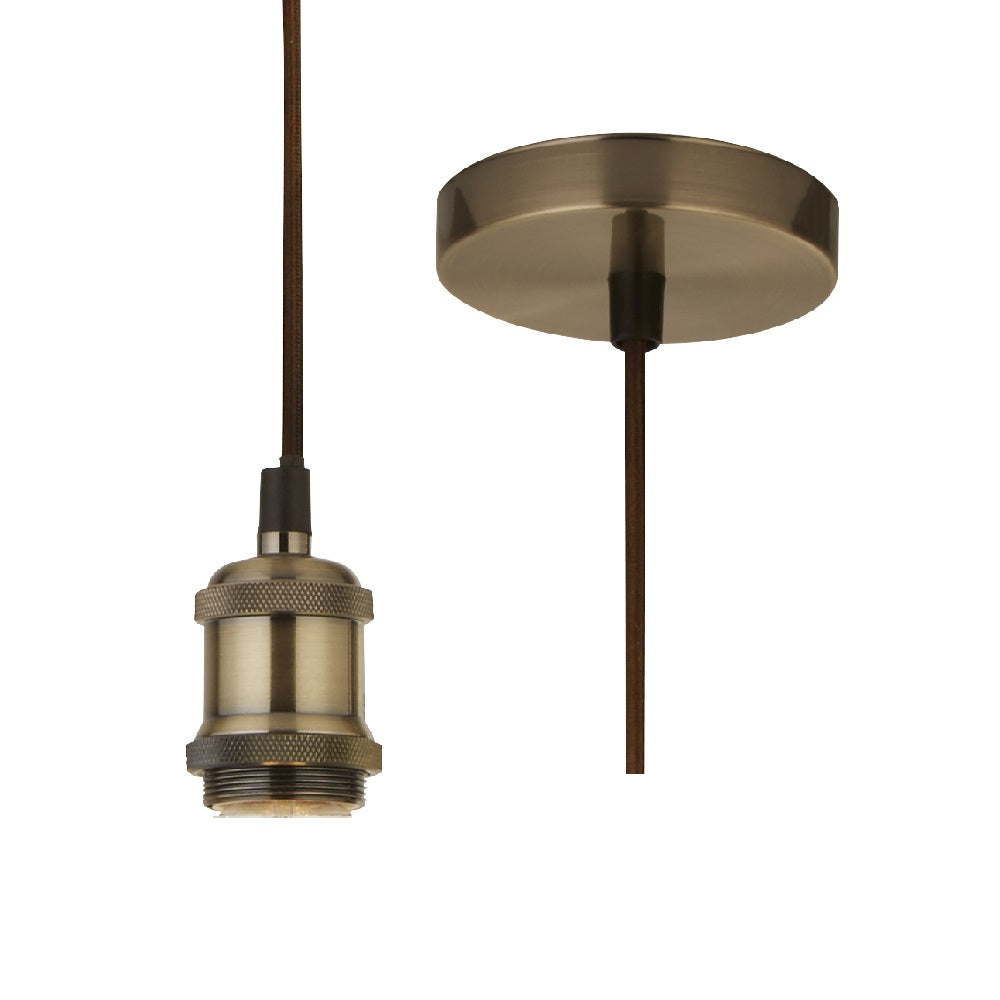 7461AB | Antique Brass Vintage Fabric Round Cable Flex Ceiling Pendant ...