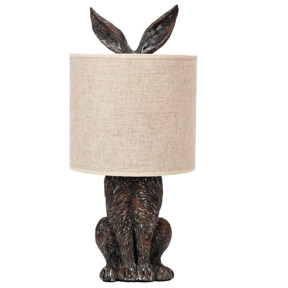 Brown Hiding Hare Sculpture Vintage Table Lamp with Beige Drum Shade 4 ...