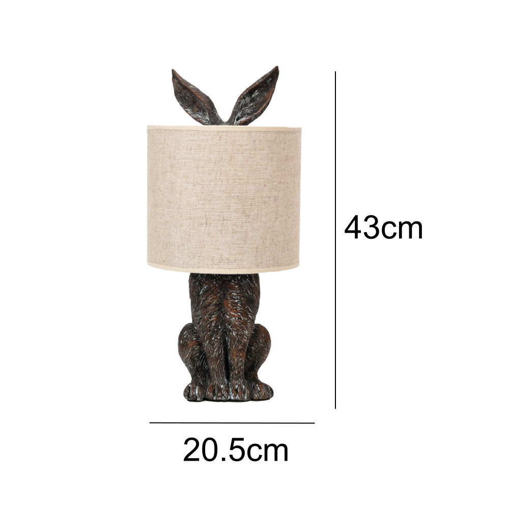 Brown Hiding Hare Sculpture Vintage Table Lamp with Beige Drum Shade 4 ...
