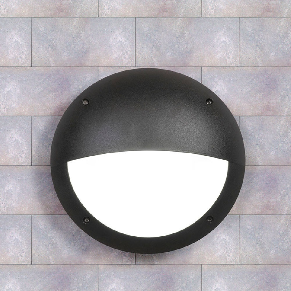 Lucia Black Outdoor Modern Round Eyelid Bulkhead Wall Light 30cm | Coa ...